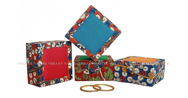Kalamkari and Silk Cotton Square Magnetic Gift Box - Wedding Return Gifts