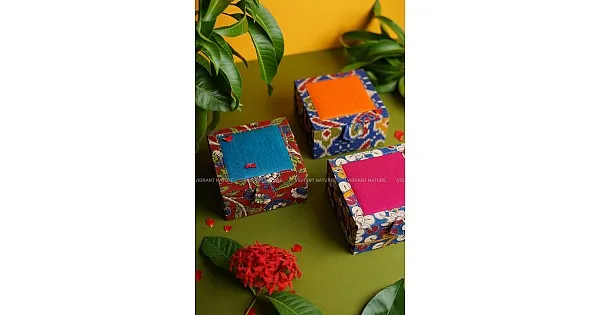 Kalamkari and Silk Cotton Square Magnetic Gift Box - Wedding Return Gifts